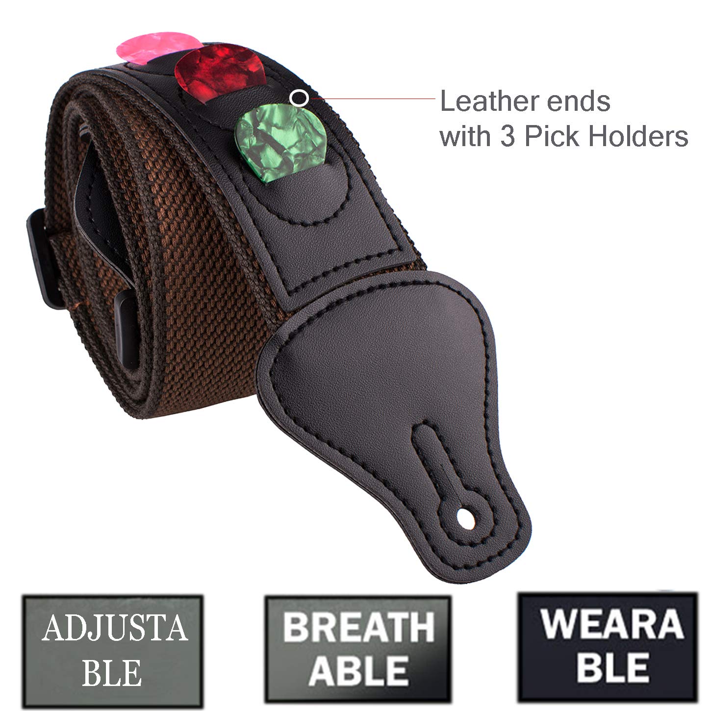 Guitar Capo Strap Hanger Rosewood Color Capo Pure Cotton Guitar Strap Black Guitar Hanger Compositive Guitar Accessories Kit