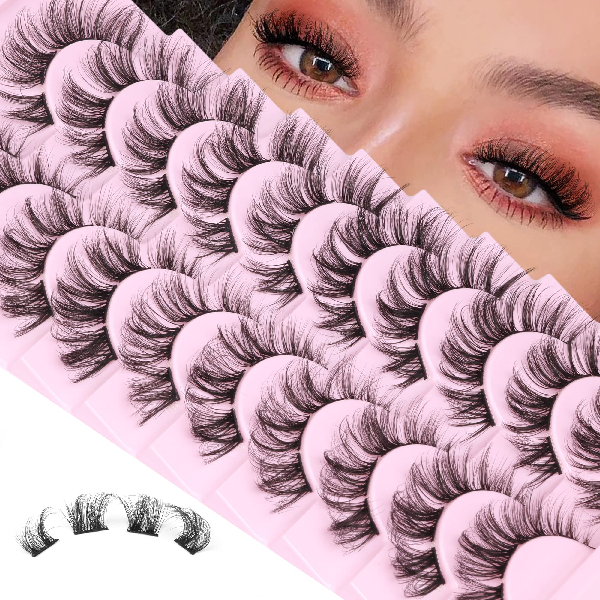 Cluster Lashes D Curl Russian Strip Lash Clusters Wispy False Eyelashes Natural Look Fluffy zanlufly Individual Lashes DIY 14MM 16MM Eyelashes Extension 6d Volume Soft Lashes Pack
