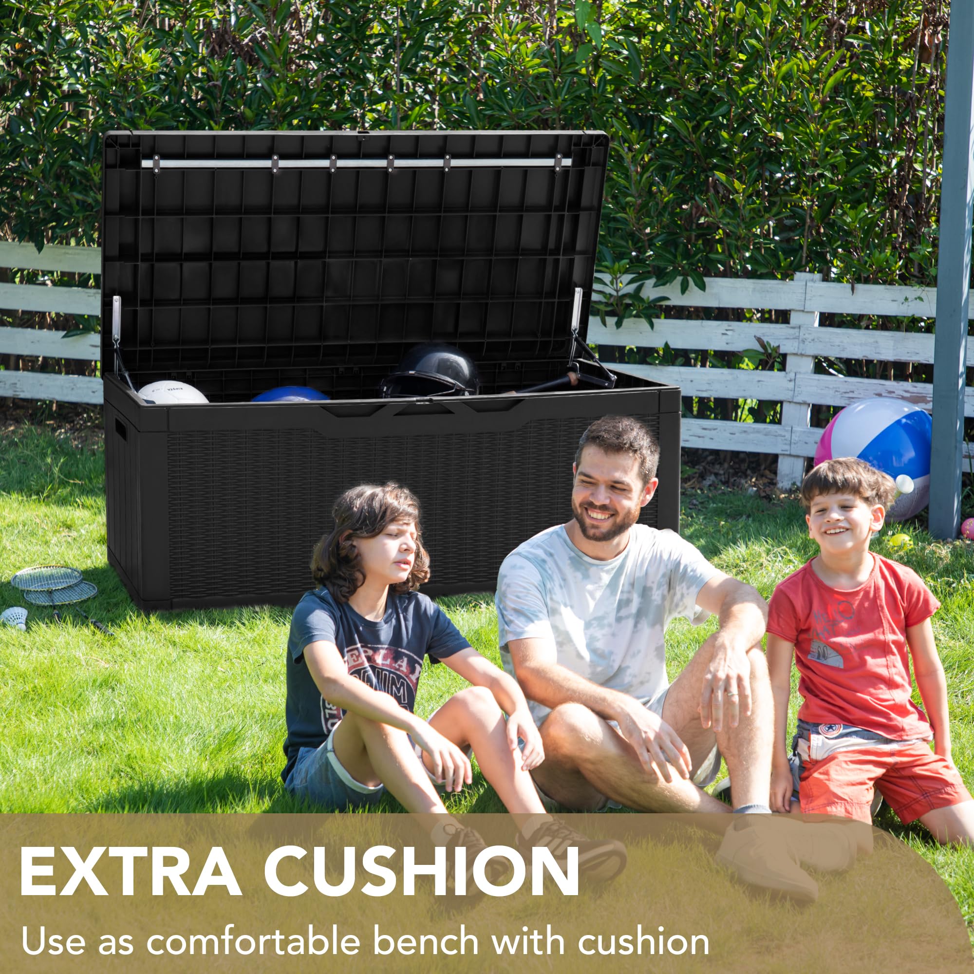 Devoko 100 Gallon Deck Box, Waterproof Outdoor Storage Box with Cushion (Black)