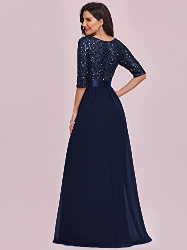 Ever-Pretty Elegant Prom Dress for Women Long Wedding Guest Gowns Navy Blue US14