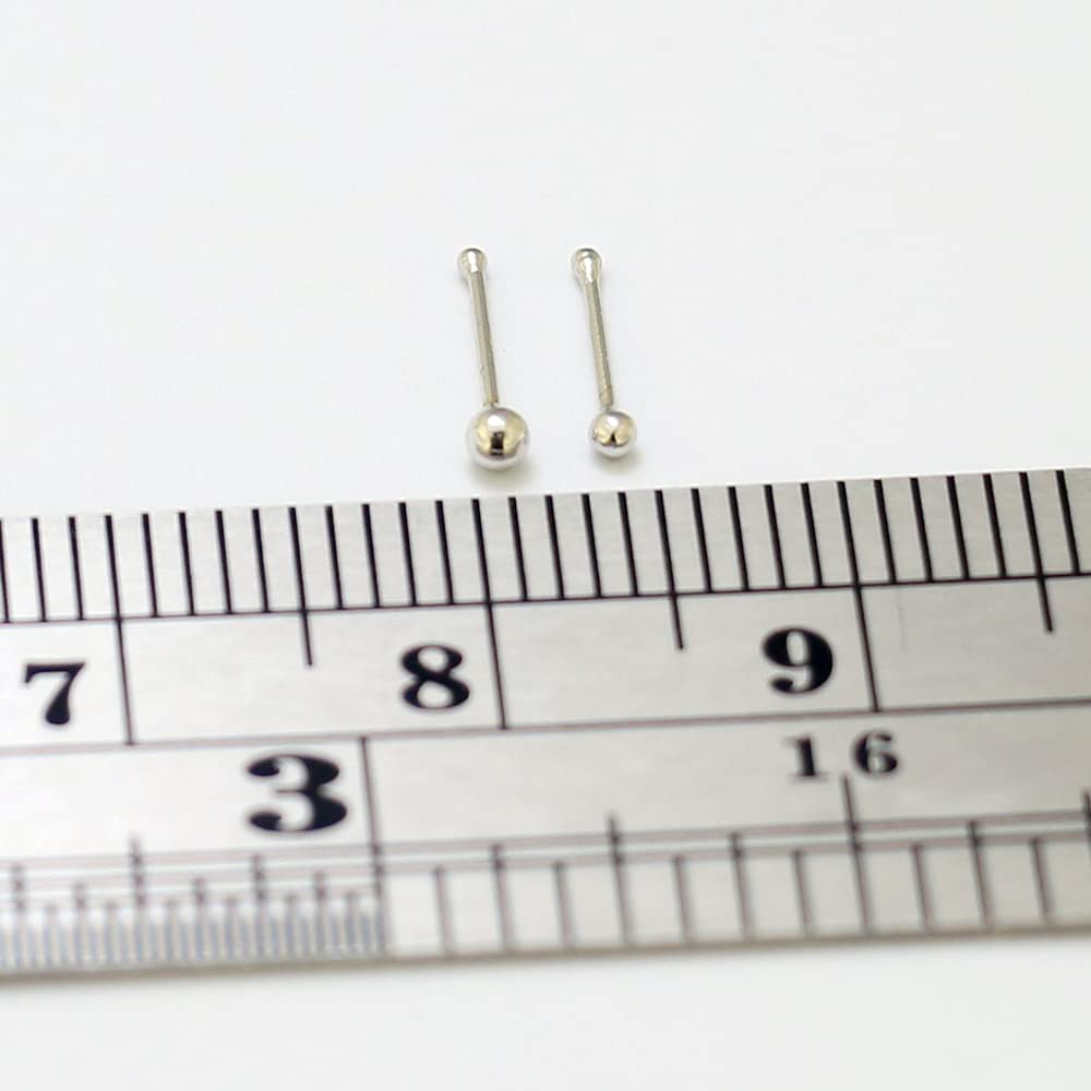 AtoZ Piercing - 14K White Gold 1.5MM Plain Top Ball 22 Gauge Ball End Nose Stud Piercing Jewelry