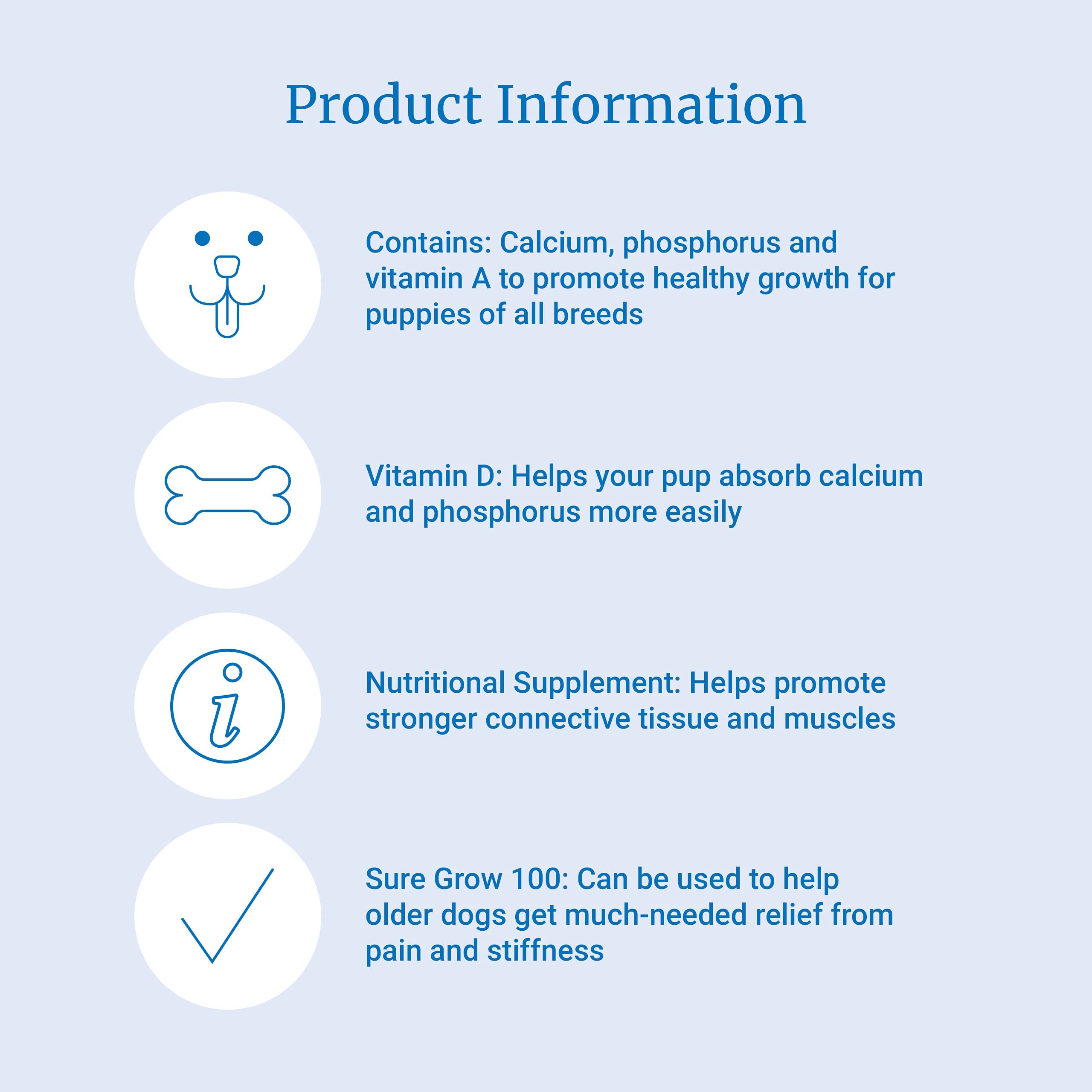 PetAg Sure Grow 100 - Puppy Vitamins - Calcium & Phosphorus Supplement for Dogs - 100 Tablets
