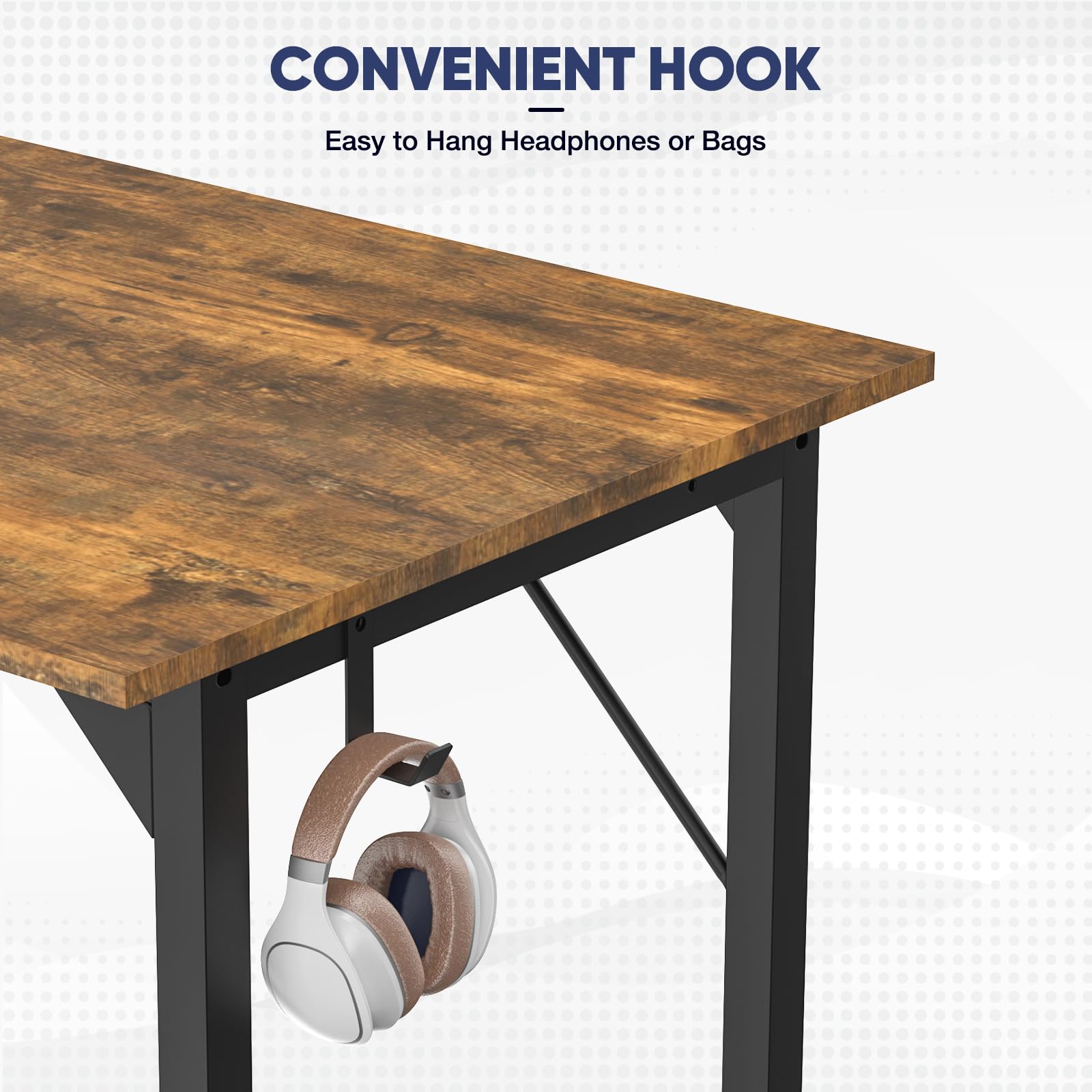 DUMOS 32 inch Small Computer Desk Writing Study Work Office Table Modern Simple with Storage Bag and Hook for Home Bedroom, Rustic Brown