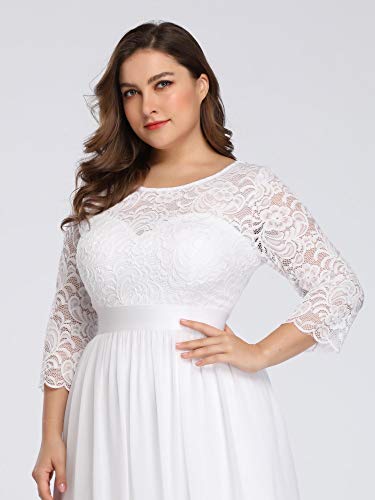 Ever-Pretty Long Sleeve PlUSSize Long Sleeve Formal Wedding Party Gowns for Bride White US18