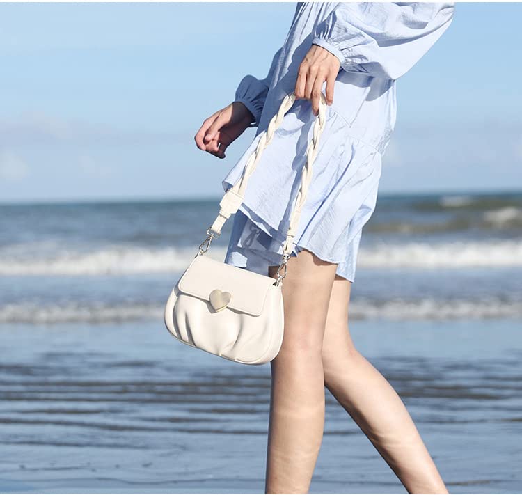 ZEHO Cloud Crossbody Shoulder Bag Dumpling Purse Women Small PU Leather Crossbody Bag Girls Ruched Handbag, White