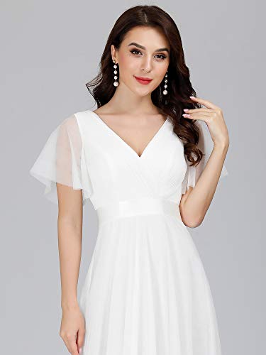 Ever-Pretty Women's A-Line V-Neck Empire Waist Backless Formal Dress Bridesmaid Dress Formal Dress White US14