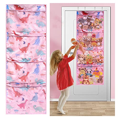 Stuffed Animal Organizer Storage,Kids Storage Organizer for Toys,Hanging Door Oraganizer with 4 Mesh Net Pockets for Decoration, Multifunction Storage Pockets for Kids Room ,Nursery, Bedroom
