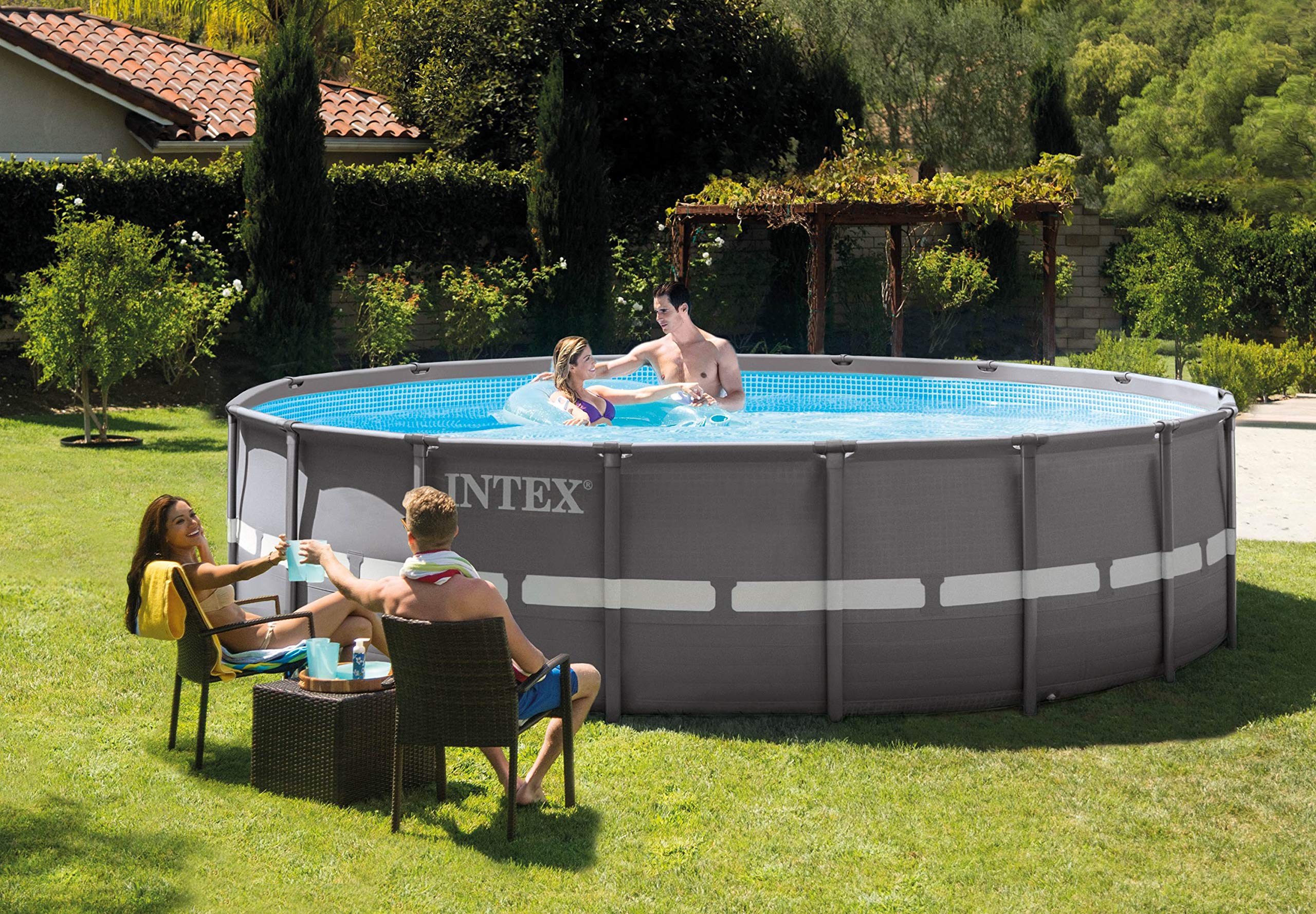 Intex Ultra Frame Pool Set with Cartridge Filter Pump, 16 x 48, Gray
