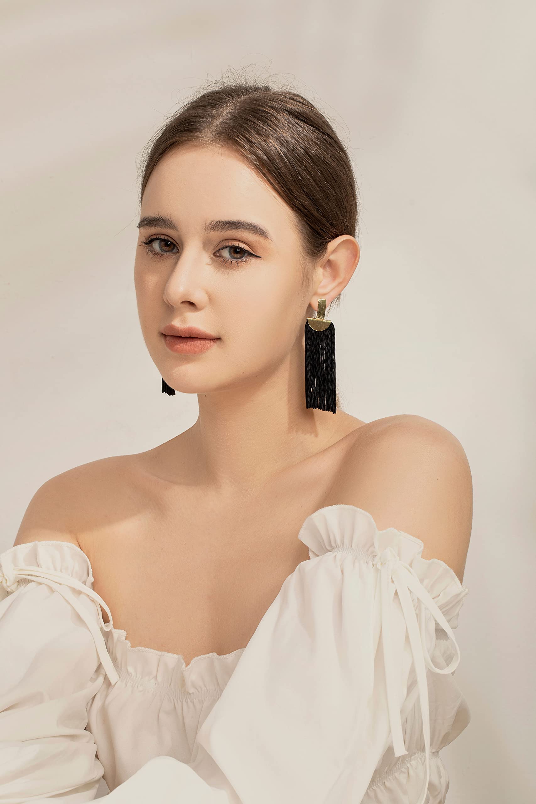 Boho Silky Thread Fringe Earrings - Statement Long Tassel Earrings - Lightweight Tassel Dangle Earrings for Women (red)