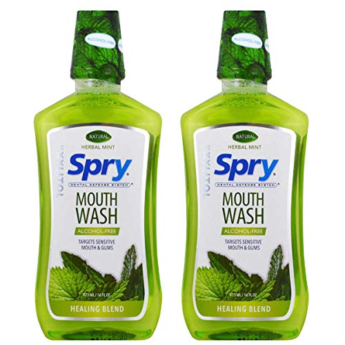 Spry Alcohol-Free Xylitol Mouthwash, Natural Herbal Mint, Healing Blend - 16 fl oz (Pack of 2)