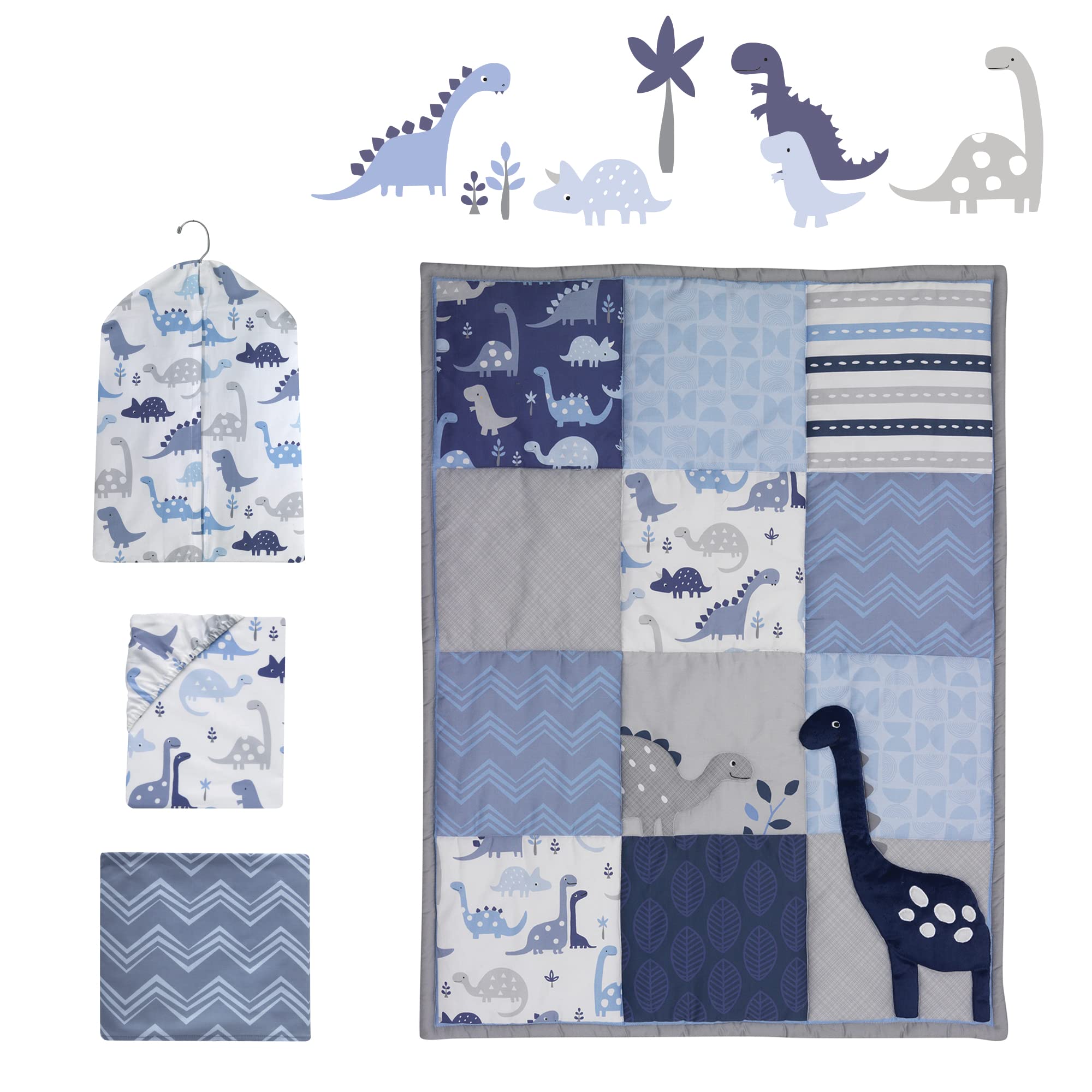 Bedtime Originals Roar 6-Piece Crib Bedding Set - Blue, Gray, White, Animals