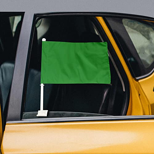 Solid Green Car Window Clip Flag Fade Resistant Vehicle for Patriotic, Sports Events, Parades - Premium - Double Side Printing (Pack of 100)