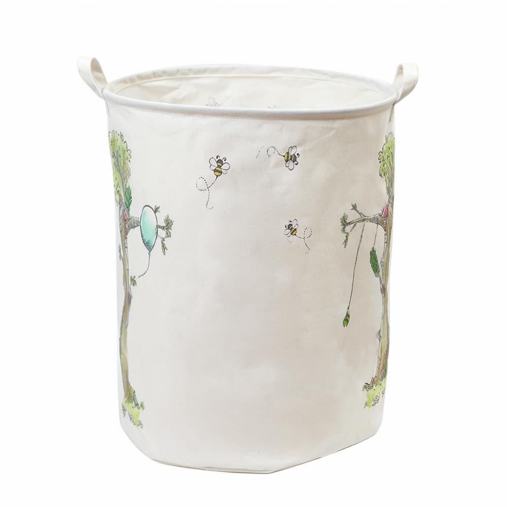 CEMECER Winnie Nursery Storage Basket, Large Barrel Shaped Canvas Laundry Hamper With A Waterproof PE Coating, Foldable, for Kids, Boys and Girls, Bathroom and Bedroom Set, Clothes,Toys Bin.(White)
