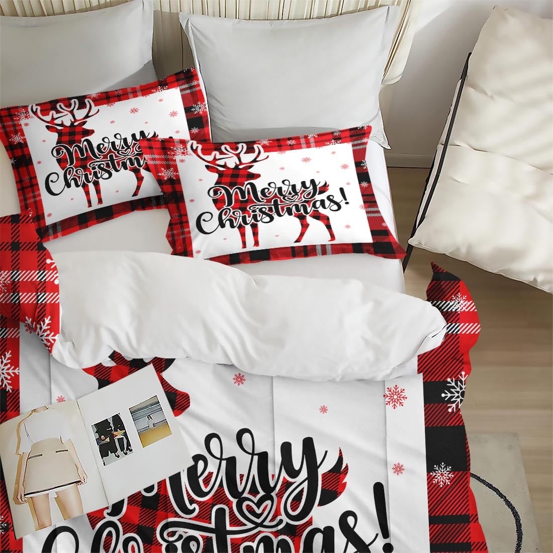 WeCozy King Size Comforter Set with 2 Pillowcases, Merry Christmas Happy Santa Claus Soft 3 Pcs Bedding Set for Kids and Adults Bedroom Bed Decor