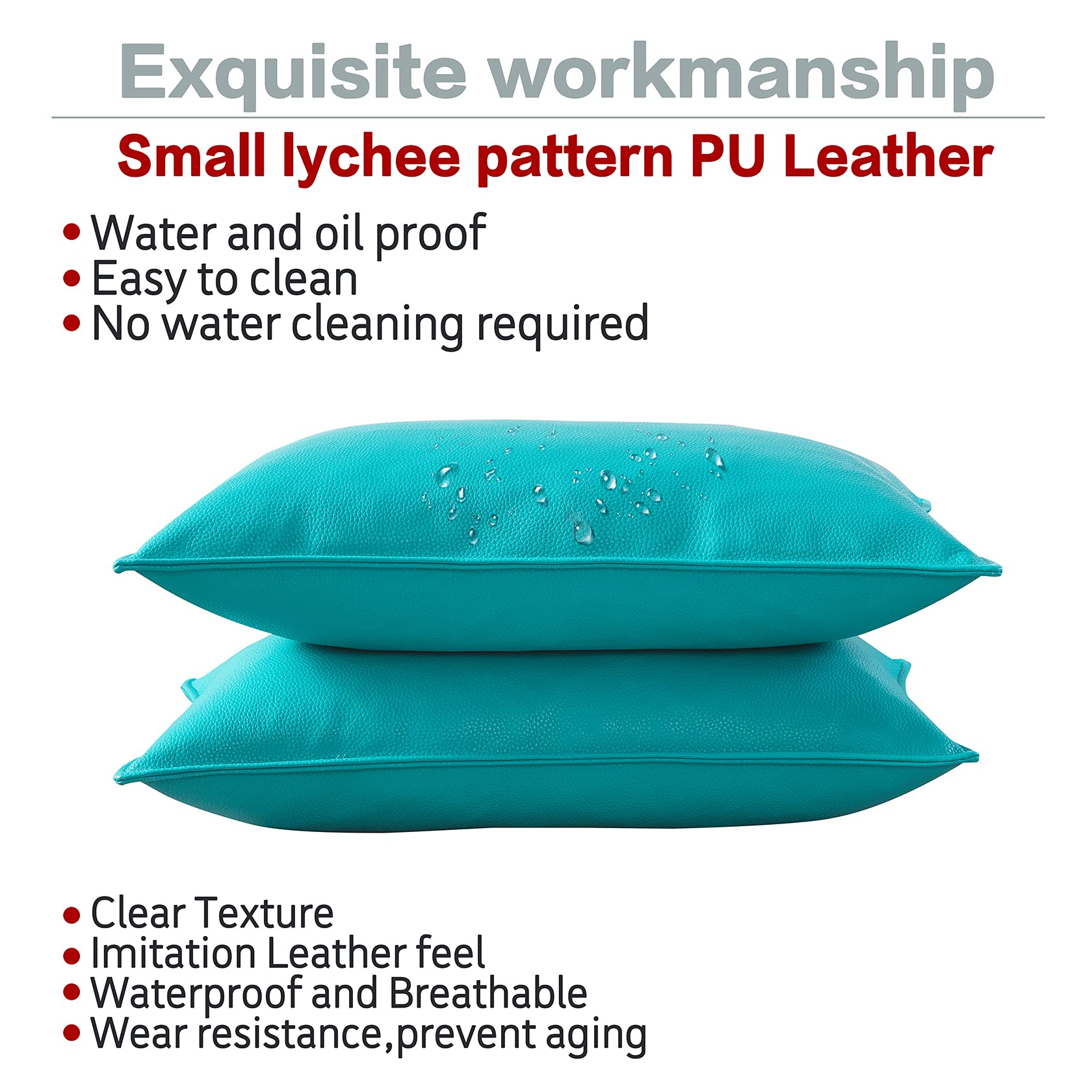 YINNAZI Thick Heavy Duty Soft Faux Leather Throw Pillow Covers, Solid Color, Waterproof Dustproof, Square Garden Cushion case, Pillowcase for Patio Couch Sofa Bench, 12x 20 Inch, Set of 2, Teal Green