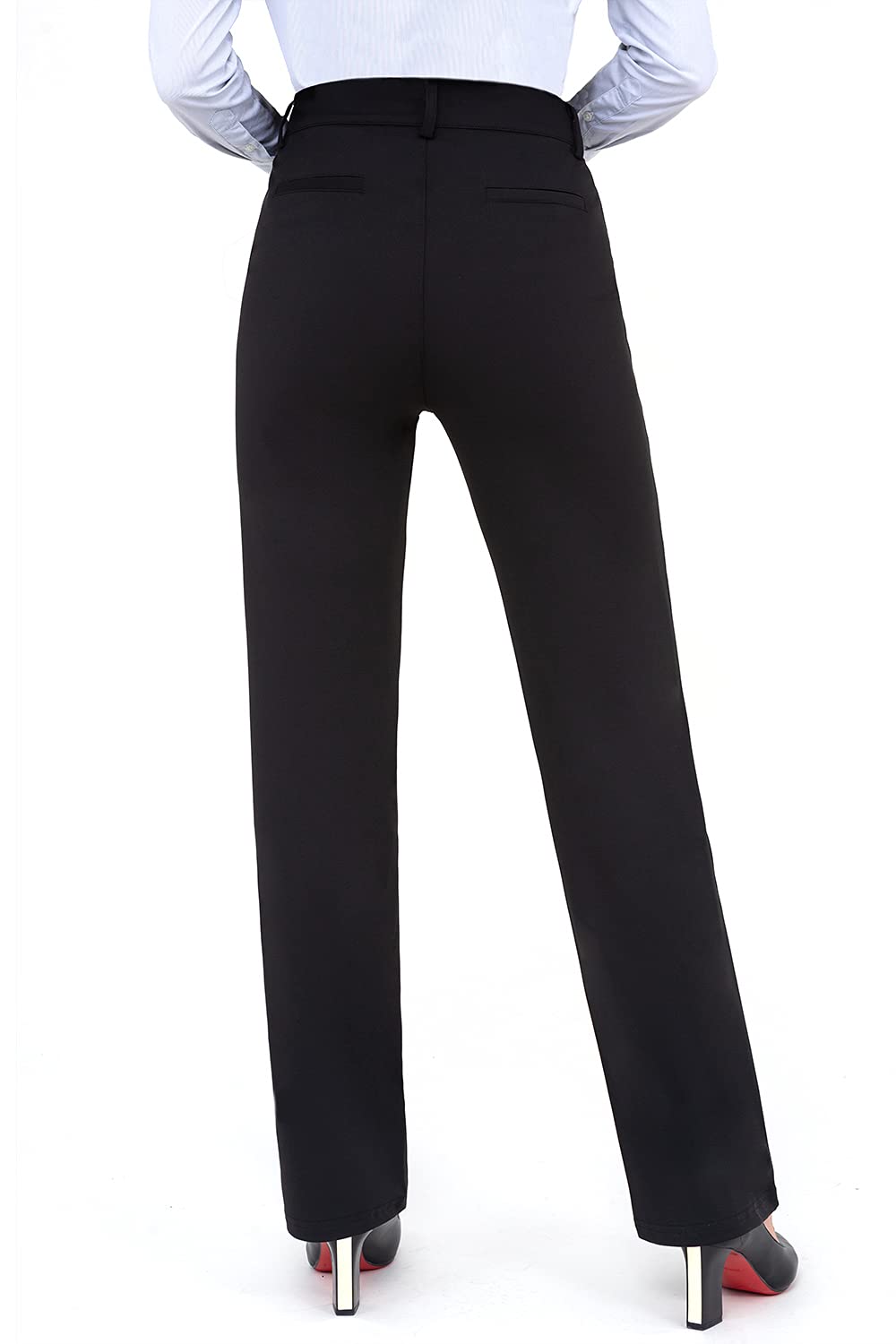 Bamans Work Pants for Women Yoga Dress Pants Straight Leg Stretch Work Pant with Pockets (Black, Small Long)