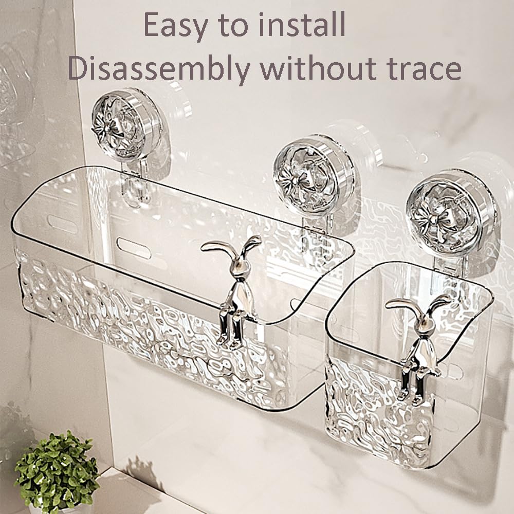 Cenbini Androf Acrylic Transparent Shower Storage, Raidley Easymount Bathroom Storage Shelf - No Drilling Required, Raidley No Drill Clear Wall Caddy Large Capacity, Drainage (Transparent Color, L)