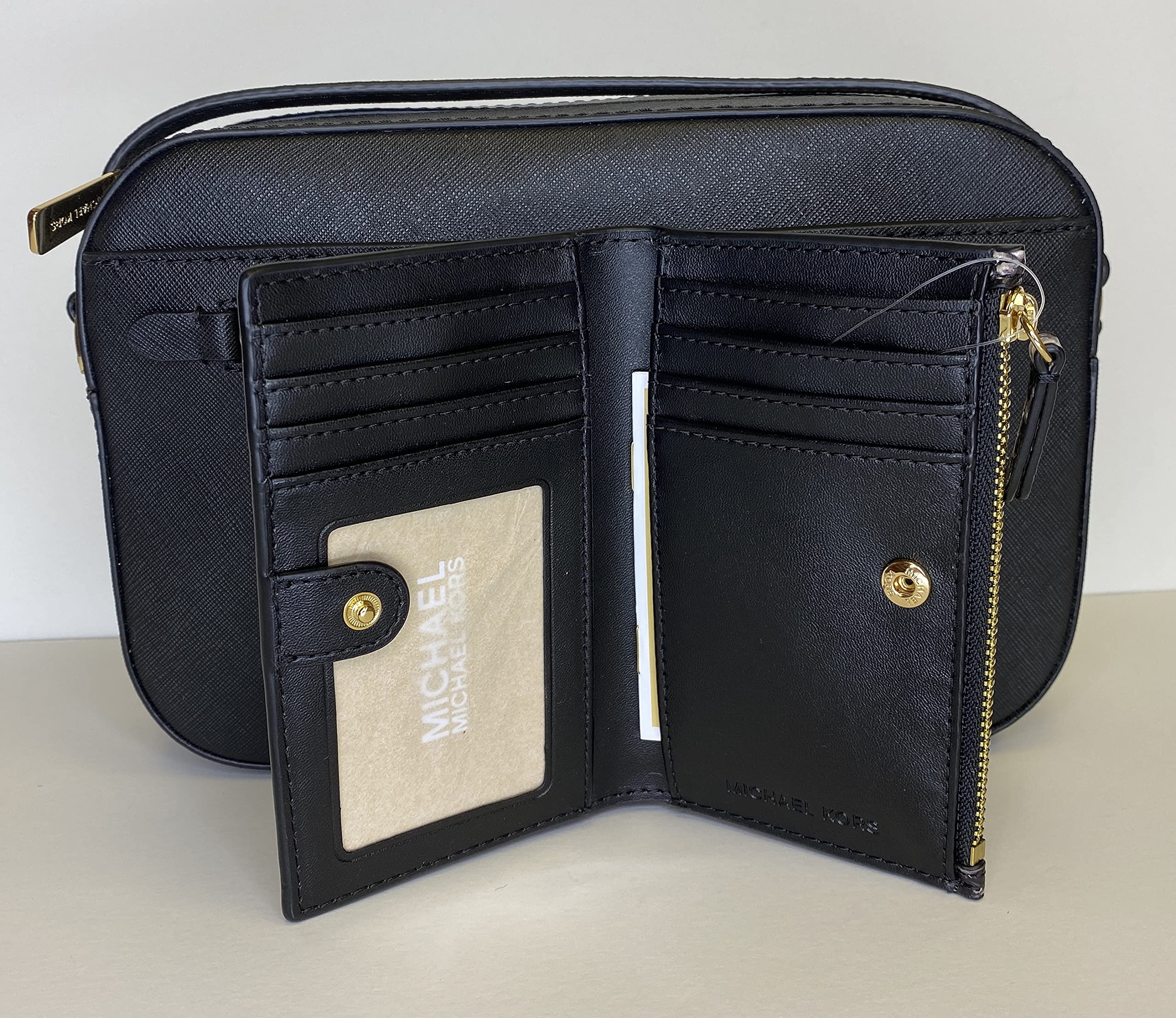 MICHAEL Michael Kors Jet Set Large Crossbody Bag bundled with Jet Set Travel SM Zip Card Case Wallet (Black/Python Embossed)
