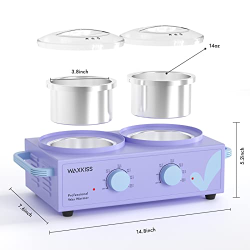 Double Wax Warmer for Hair Removal 14oz Wax Pot Warmer Professional with Anti-scalding design see-through lid Dual Waxing Pot Machine Faster Wax Melting for Large Area Waxing