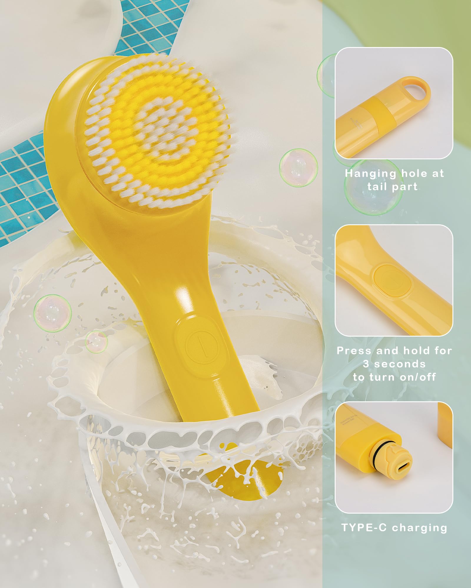 CODOGOY Electric Body Brush Back Scrubber for Shower Exfoliating Bath Brush Powered Shower Brush with Non-Slip Long Handle Deep Cleansing, Exfoliation, Massaging Spin Brush with Two Speeds