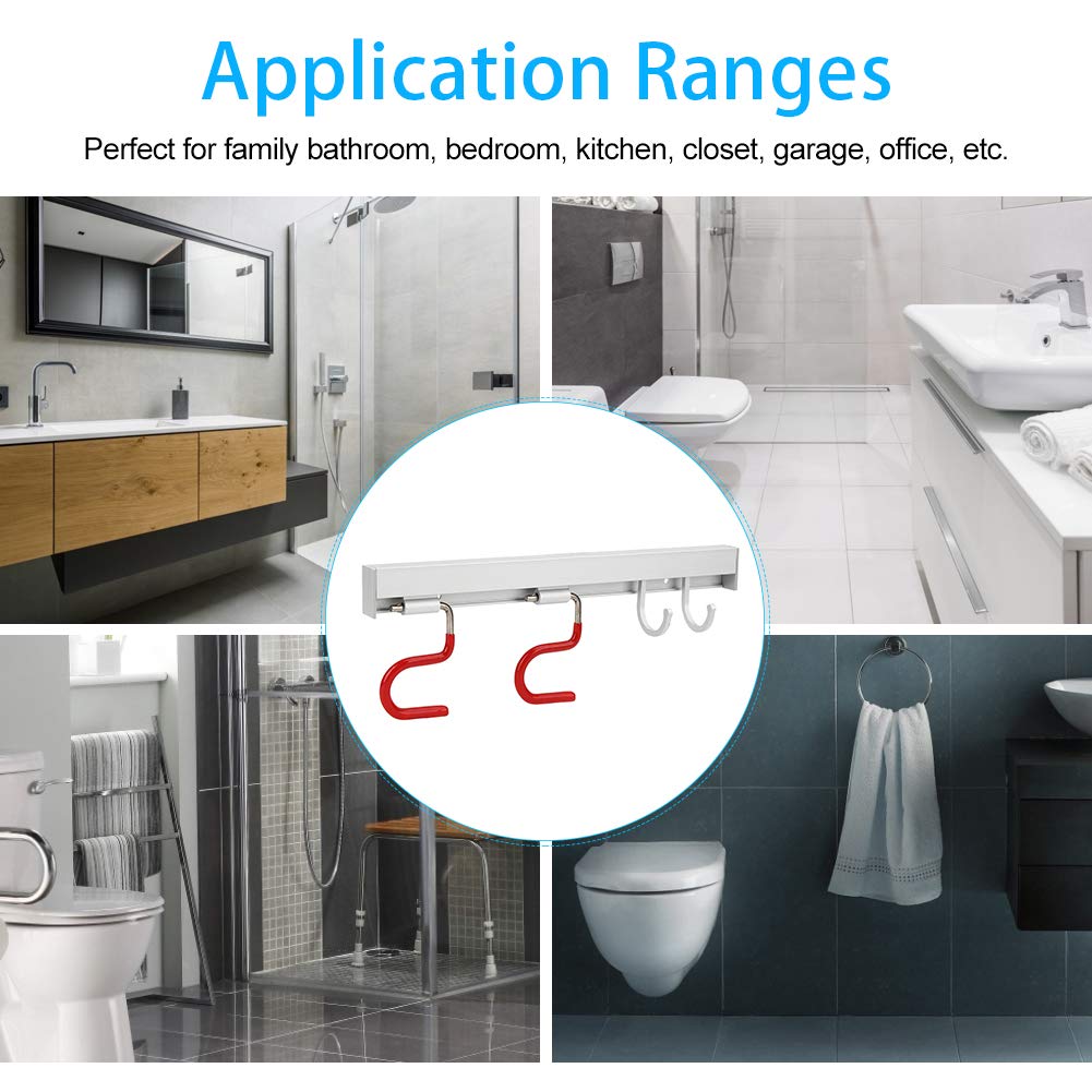 BORDSTRACT Mop Holder, S‑Shaped Mop Broom Storage Rack, Wall Mounted Mop Holder with Hooks for Home Toilet Bathroom(2 Hanger 2 Hook)
