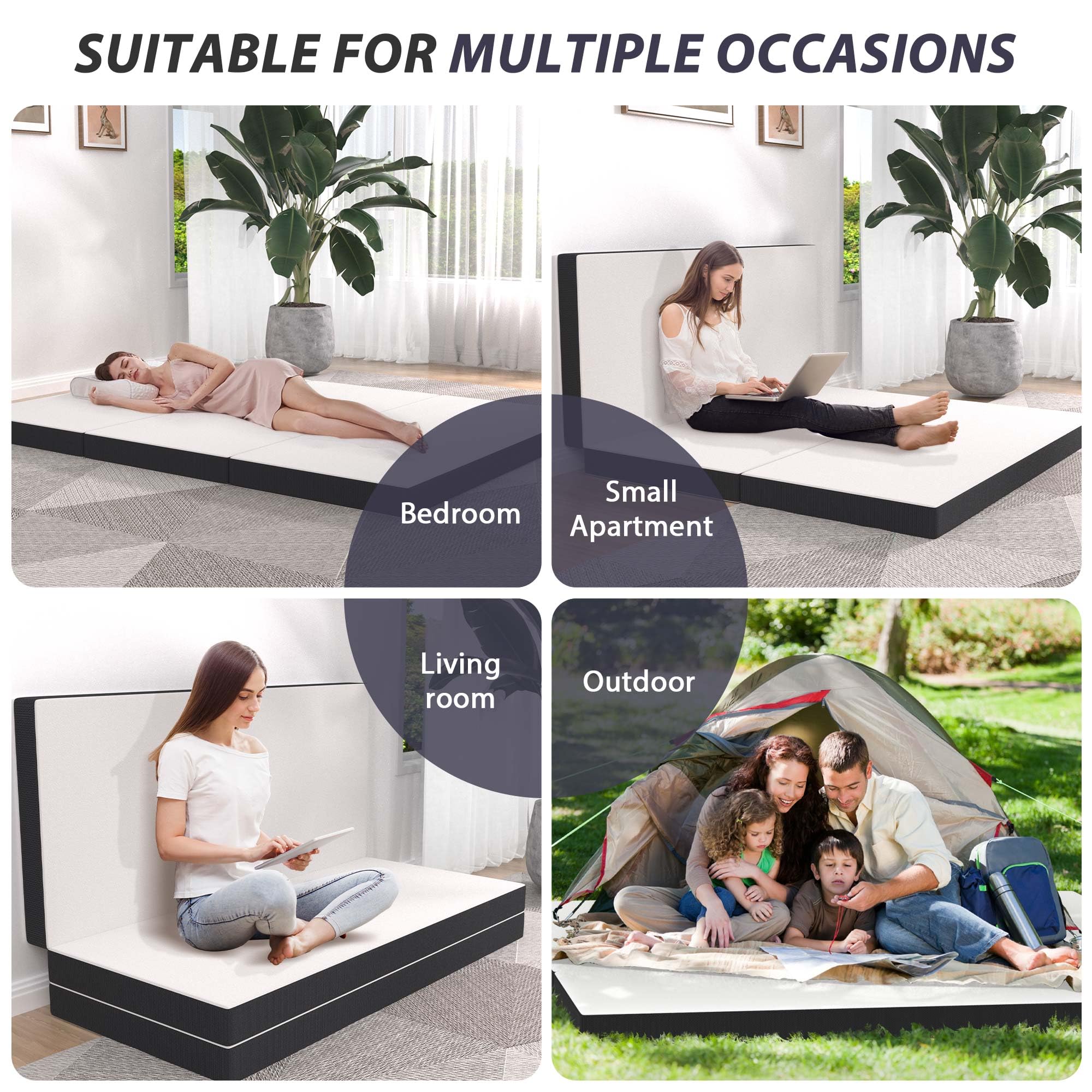 BORGEBY 4-Inch Tri-Folding Memory Foam Mattress - Portable Folding Mattress with Breathable Mesh, Removable Cover, Comfortable Support, Therapeutic Qualities, Queen Mattress (73"x52"x4")