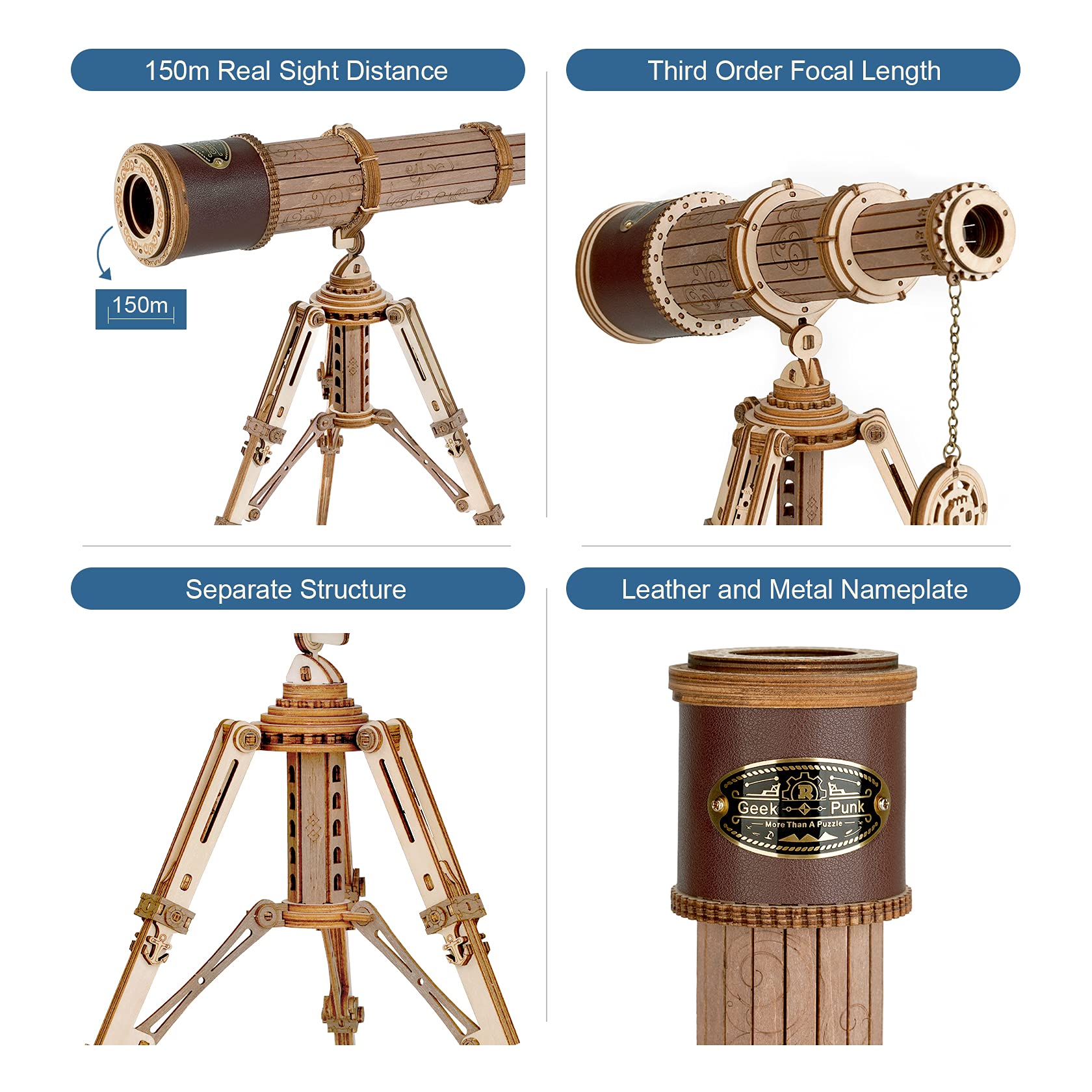 Rowood Telescope 3D Puzzles for Adults, DIY Wooden Model Building Kit, Christmas Birthday Gift for Kids Teens