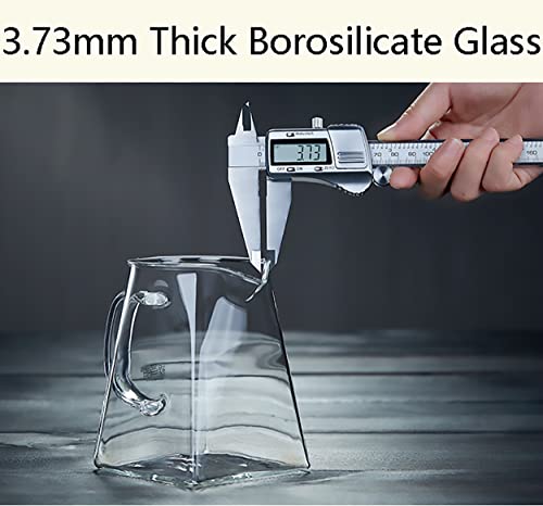 Dadamong Glass Pitcher with Handle, Milk and Cream Pitcher Cup Jug, Heat Resistant Borosilicate Glass Creamer for Coffee Tea or Maple Syrup Serving, Stovetop & Microwave Safe (25oz/ 750ML)
