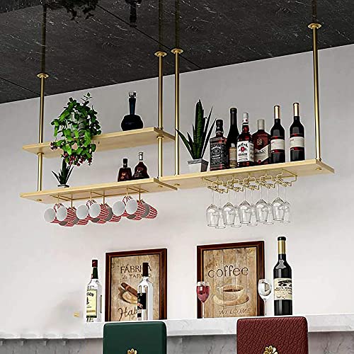 BDDIE Wine Racks,Ceiling Shelf Floating Shelves Ceiling Wine Rack,Double Layer Retro Style Hanging Iron Wine Glass Racks,for Bars/Restaurants/Kitchens,Easy to Install/100 * 25 * 80Cm