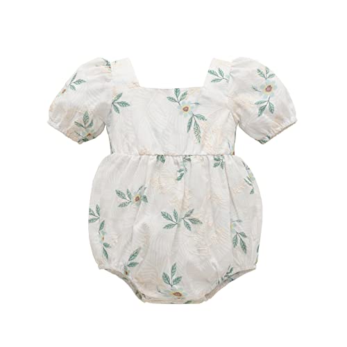Fernvia Newborn Toddler Baby Girl Romper Vintage Boho Floral Print Short Sleeve Summer Clothes 3 6 12 18 24 Months
