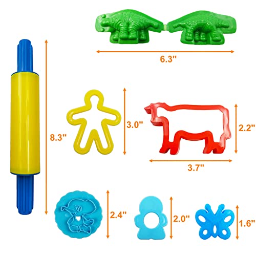 Dough Tools Set for Kids, Various Plastic Animal Molds, Rolling Pins, for Creative Dough Cutting, 44 Pieces