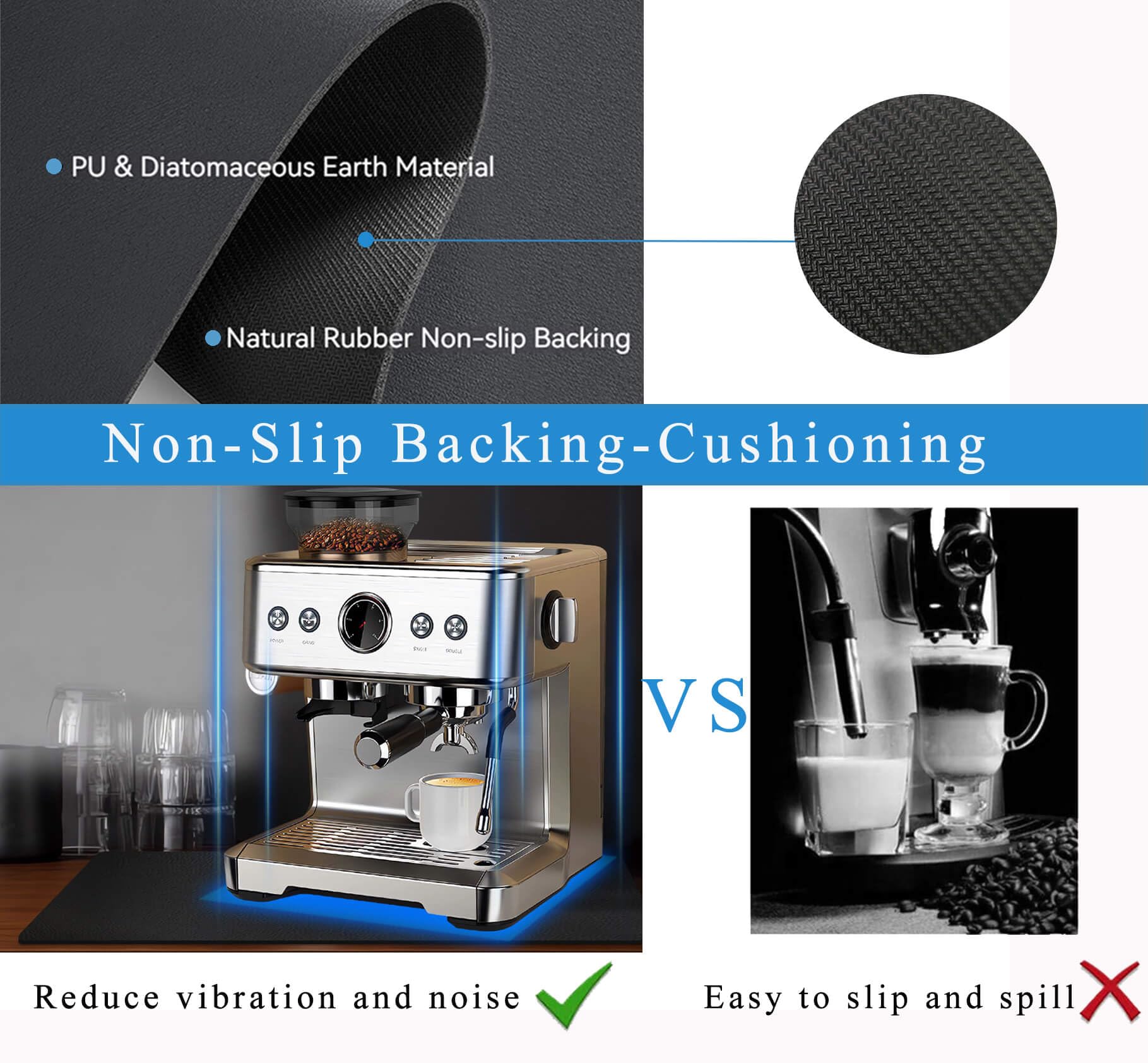 Coffee Mat for Countertops ,Coffee Bar Accessories Fit Under Coffee Maker Espresso Machine, Absorbent Hide Stain Rubber Mat for Countertop ,Dish Drying Mat for Kitchen Counter (Black, 12"x19")