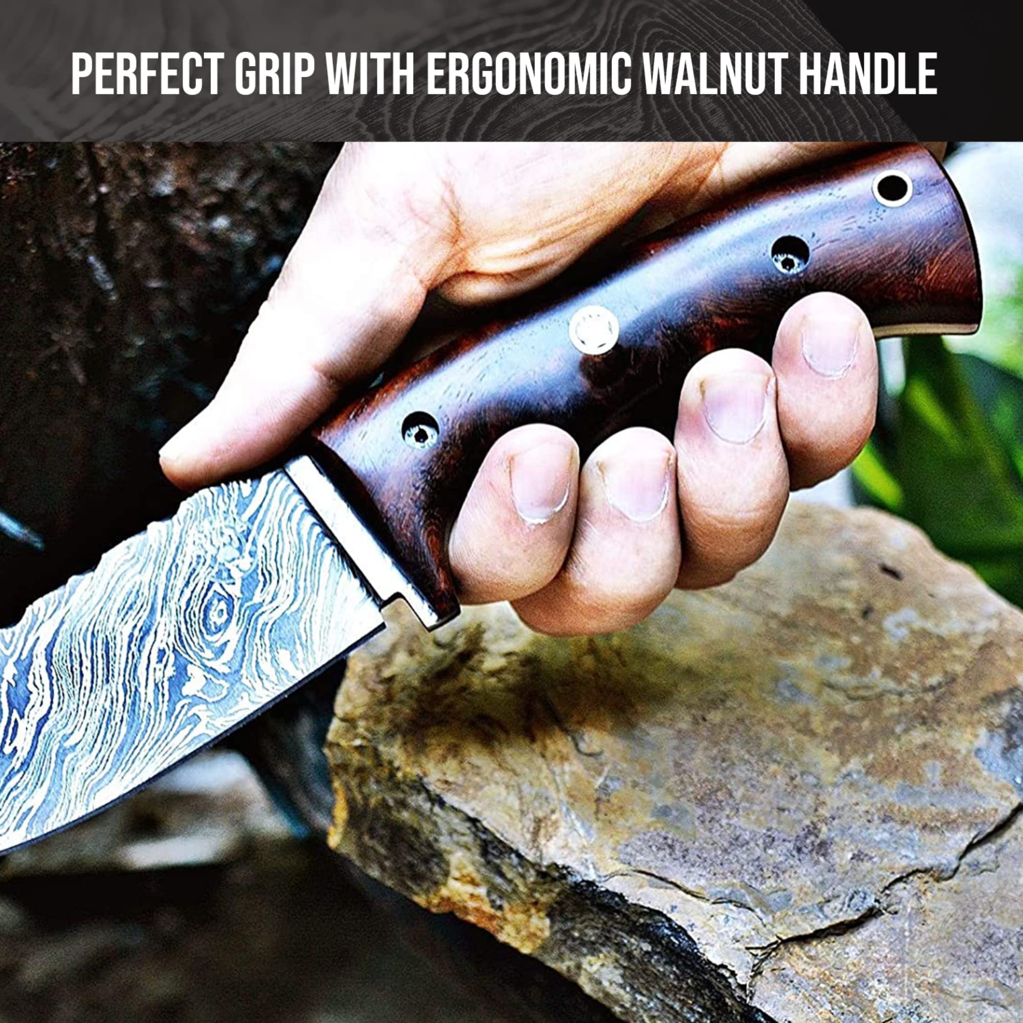 BIGCAT ROAR Handmade Hunting Knife - Bushcraft Full Tang Fixed Blade Hunting Knife with Sheath and Micarta Handle - 9″ Outdoor Knife - Black Panther