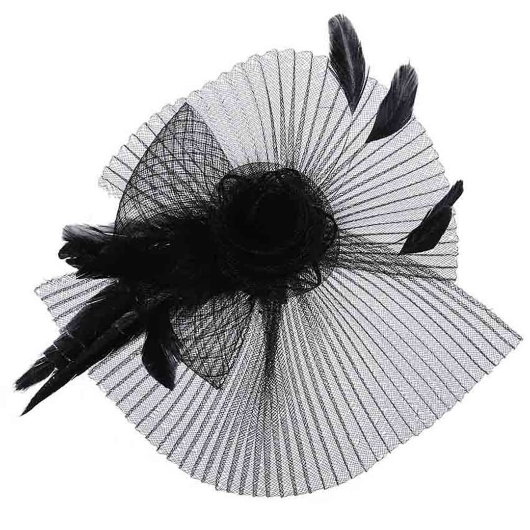 Black Hats Party Reticulate Feather Hats Stripe Wedding Hair Accessories Women Girls Hats Black