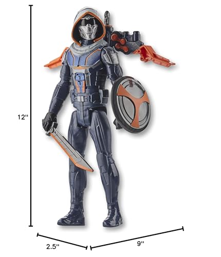 Marvel Black Widow Titan Hero Series Blast Gear Taskmaster Action Figure, 12-Inch Toy, with Launcher and Projectiles, Ages 4 and Up
