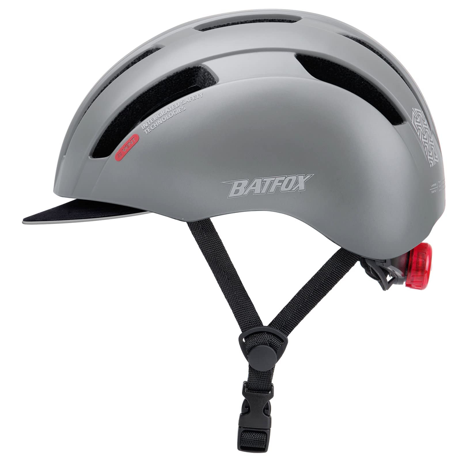 BATFOX Bike Helmet Men Women Street Road Bicycle Helmets Cycling Adults with Rear Light Reflective Coat Sun Visor Anti-Scratch (Grey)