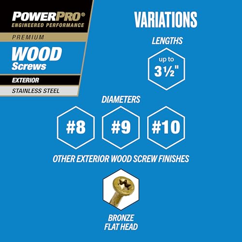 Power Pro Premium 305 Stainless Steel Wood Screws (#10 x 3-1/2") - 20pc