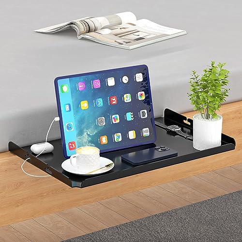 GAGUIUP Aluminum Alloy Bedside Shelf for Bed, Heavy Duty Bunk Bed Shelf Holds up to 40 Lbs, Clip On Nightstand Tray College Dorm Room Essential Bed Side Table with Charging Slot for Bed Frame, Loft