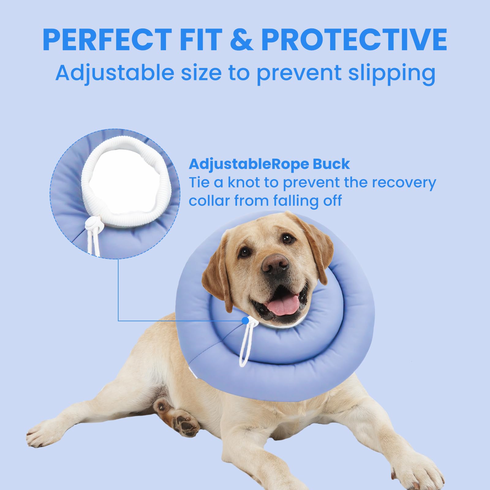 DURAGS Dog Cone for Medium Dogs, Comfortable Adjustable Soft Dog Cone Replacement After Surgery,Suitable for Small and Medium Sized Dogs (Blue, L)
