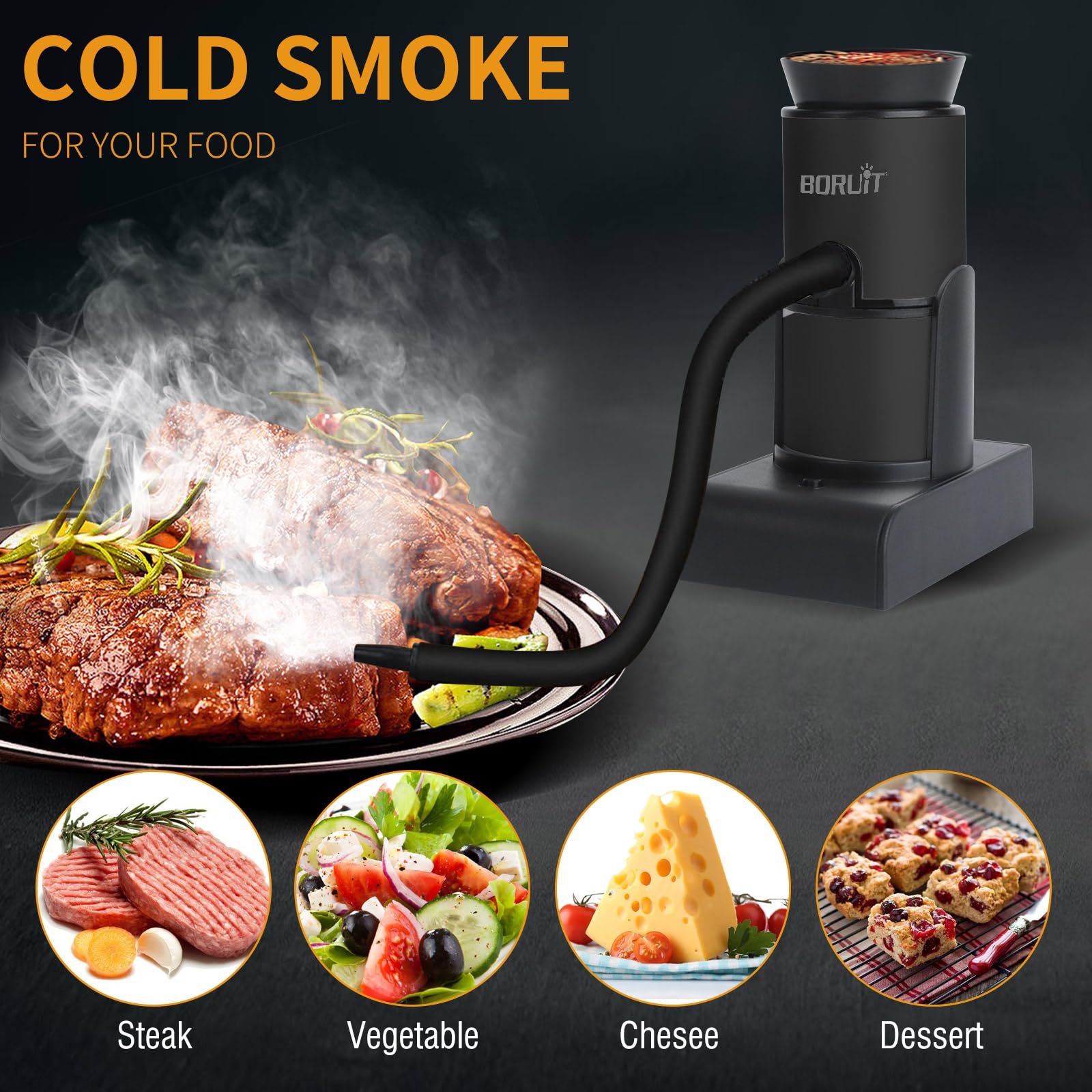 Boruit SK301 Smoking Gun Cocktail Smoker Kit with Wood Chips, Whiskey Meat Bbq Cheese Smoking Infuser Portable Cold Flavour Dry Blaster