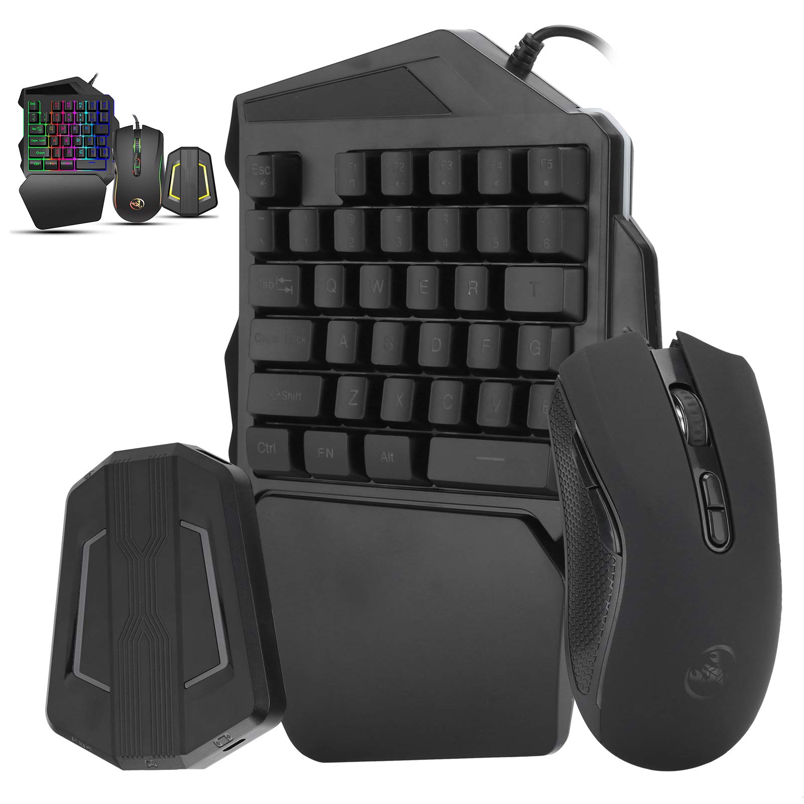 One-Handed RGB Gaming Keyboard and Combo with Converter, 3200 DPI Mouse, 35 Keys Gaming Keypad Adapter Base Kit Set for/X-One/for PS3/X-360/for Switch