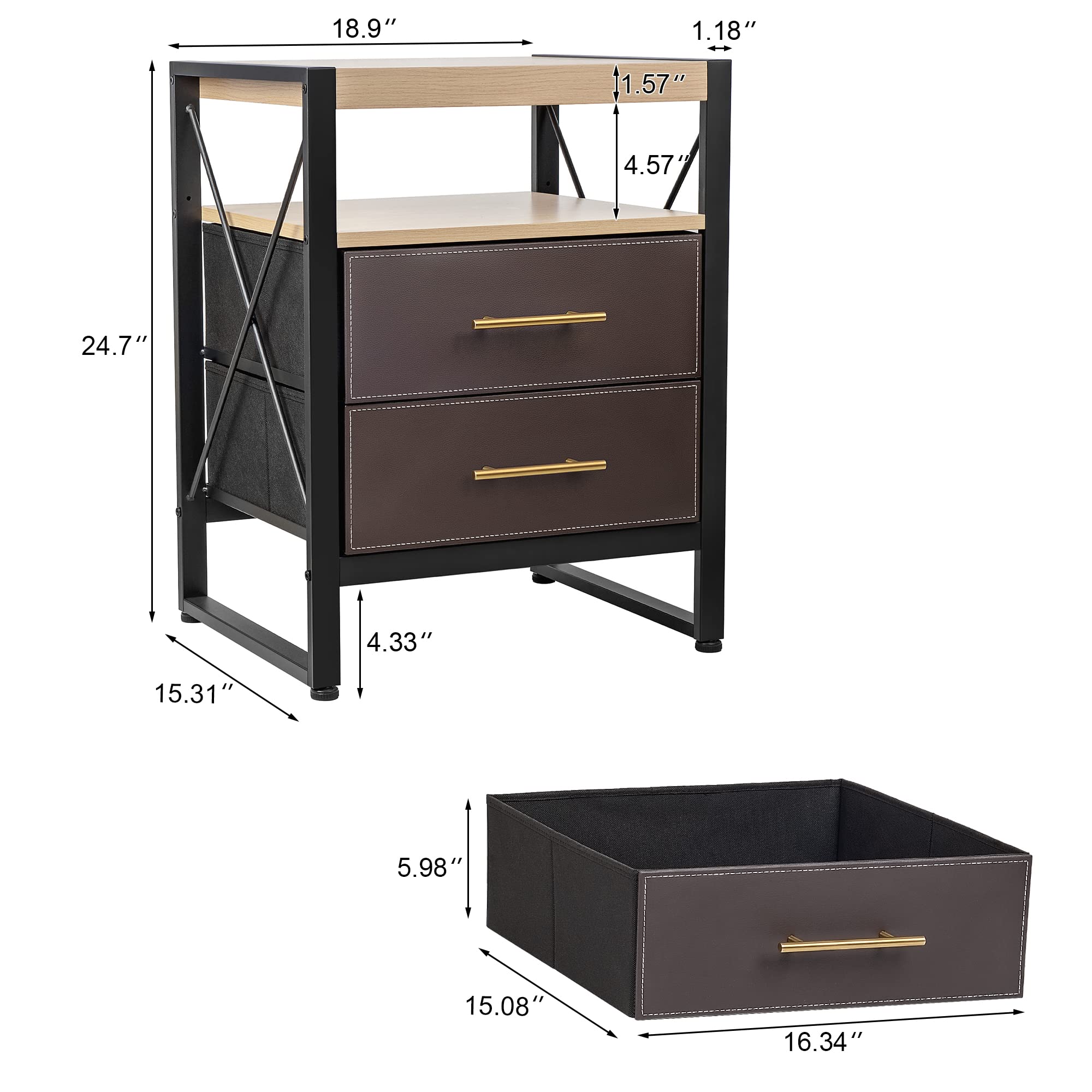 GAJUST End Table with Wood Top and Adjustable Legs, Gold Handle