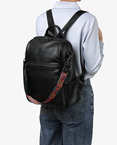 FADEON Leather Backpack Purse for Women Designer Travel Backpack Purses PU Fashion Ladies Shoulder Bag with Tassel Black