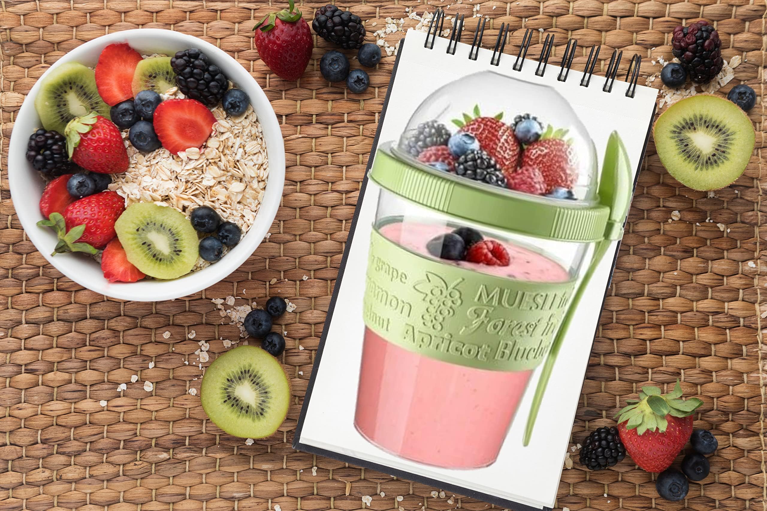 GanoOne Breakfast On the Go Cups, Take and Go Yogurt Cup with Topping Cereal or Oatmeal Container, Portable Lux Yogurt Cereal To-Go Container with Top Lid Granola & Fruit Compartment (White)