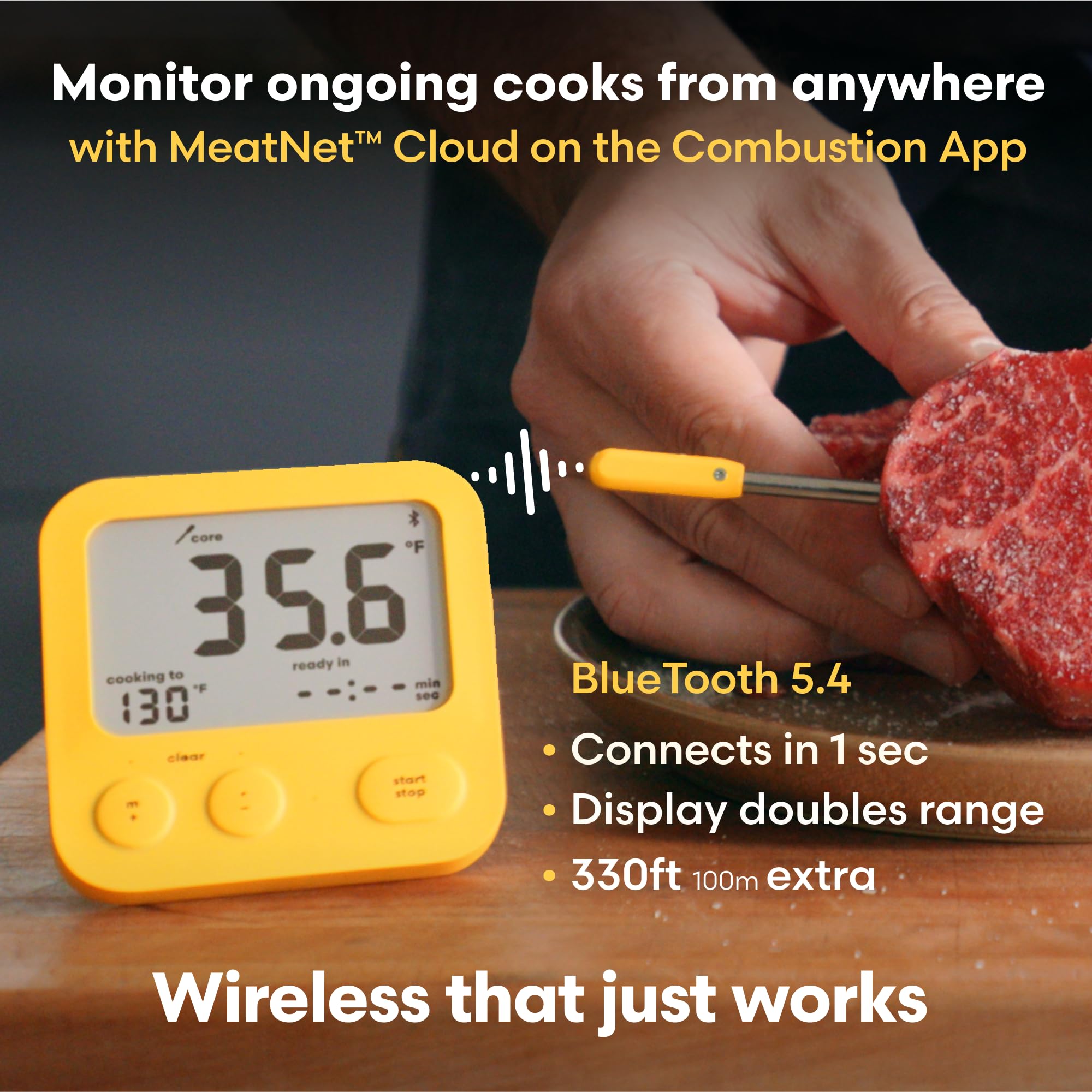 Combustion Predictive Thermometer & Display: Wireless Meat Thermometer, Bluetooth + Cloud Connectivity β Eight Sensors for Precise Cooking Predictions β Onboard Food Safety β TrueCore Sensing