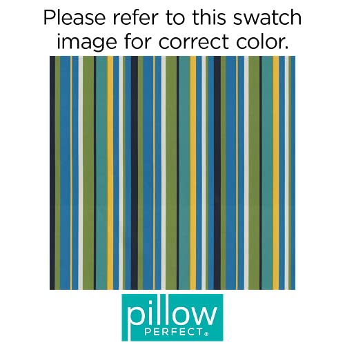 Pillow Perfect Stripe Outdoor Throw Accent Pillow, Plush Fill, Weather, and Fade Resistant, Large Lumbar - 16.5" x 24.5", Blue/Green Topanga, 2 Count