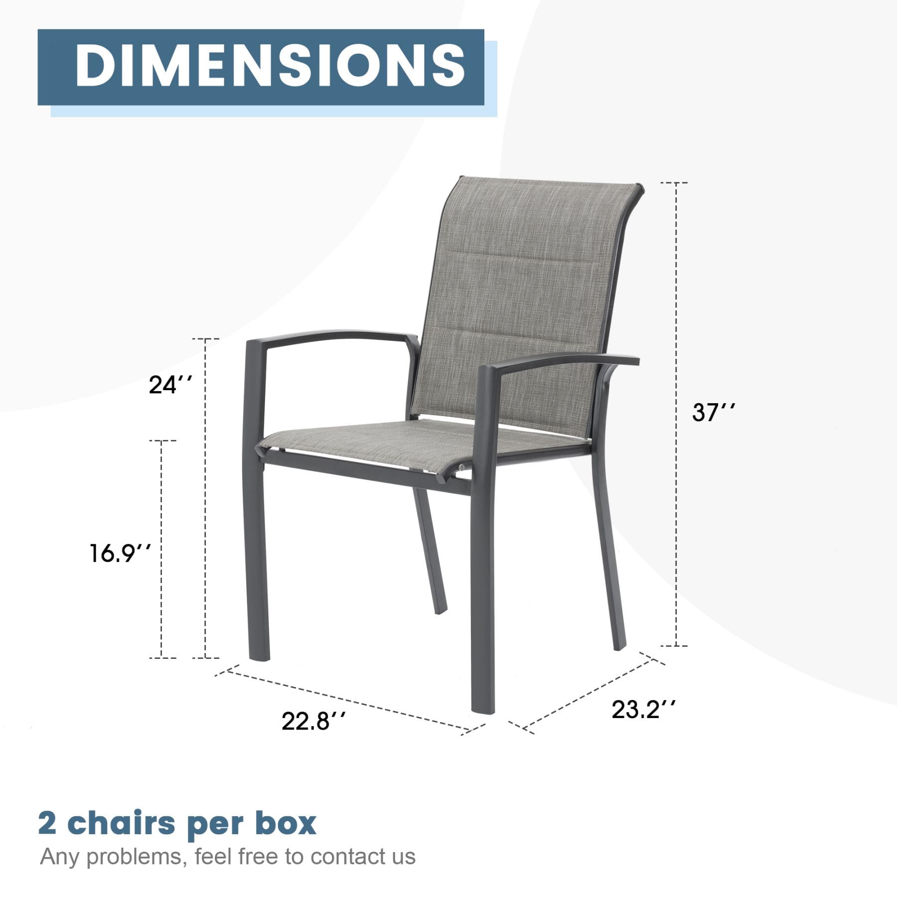 DIFY Patio Dining Chairs Set of 2, Stackable Outdoor Metal Chairs for Garden, Porch and Lawn, Grey