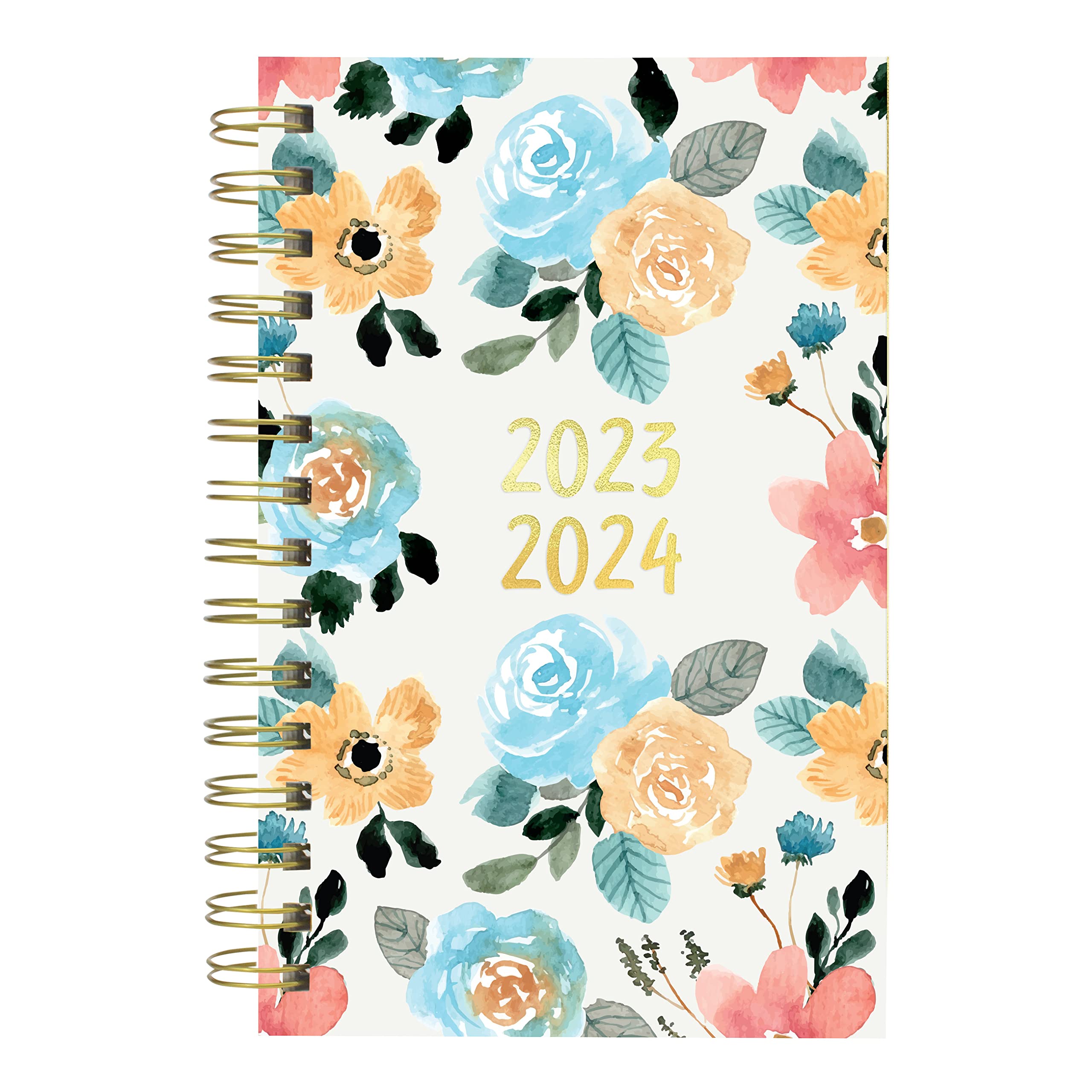 Blueline Essential Academic Daily/Monthly Planner, August 2023 to July 2024, Gold Twin-Wire Binding, Poly Cover, 8" x 5", Blossom Design, Yellow (CA214PG.02-24)