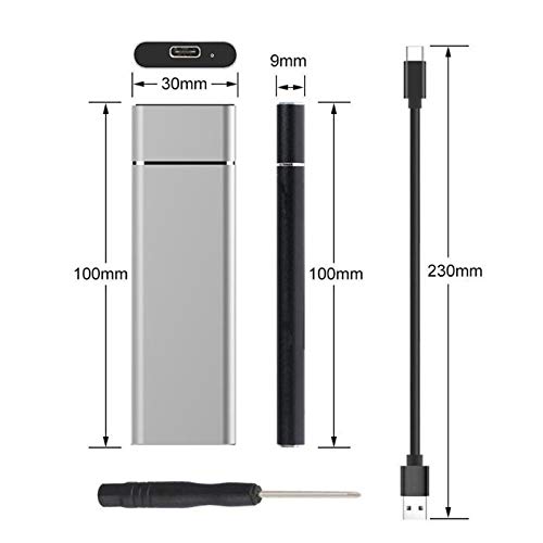 Cohvolr External Hard Drive Portable Hard Drive Box, Ultra Slim Hard Drive Type-C/USB3.1 Gen1 HDD case for Laptop, PC, Silver