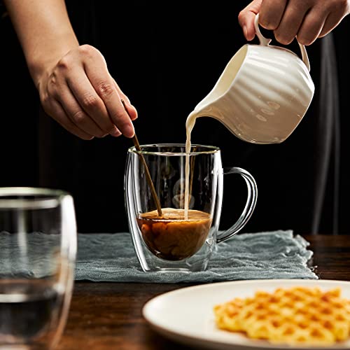 MEWAY 16oz/6 pack Coffee Mugs, Thickened Clear Glass Double Wall Cup with handle for Coffee, Tea, Latte, Cappuccino (16 oz,6)
